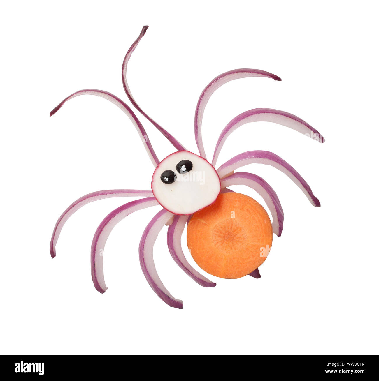 Funny spider made with fresh vegetables on white background Stock Photo ...