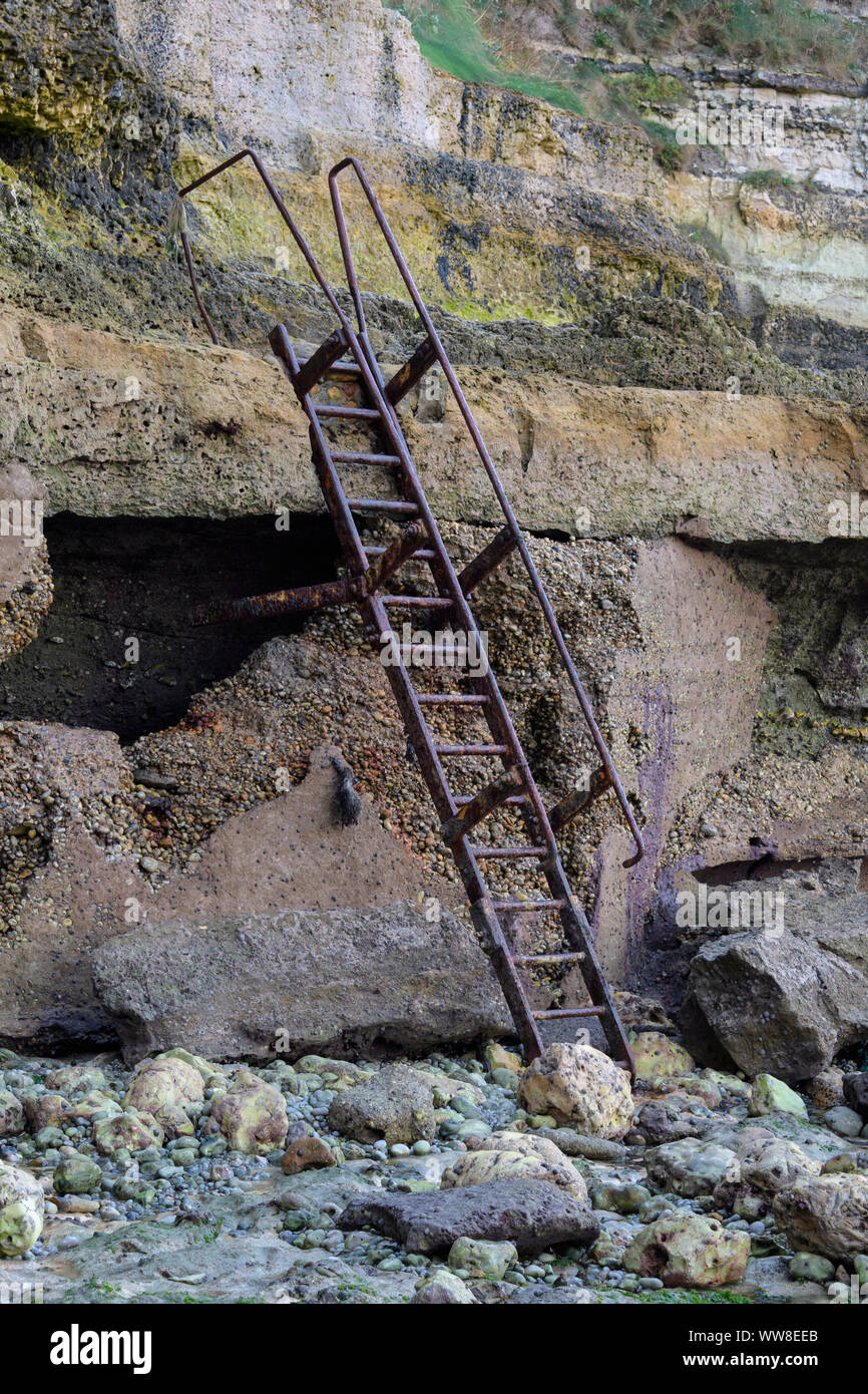 Rusty ladder on the cliff, Etretat, Seine-Maritime Department, Atlantic ...