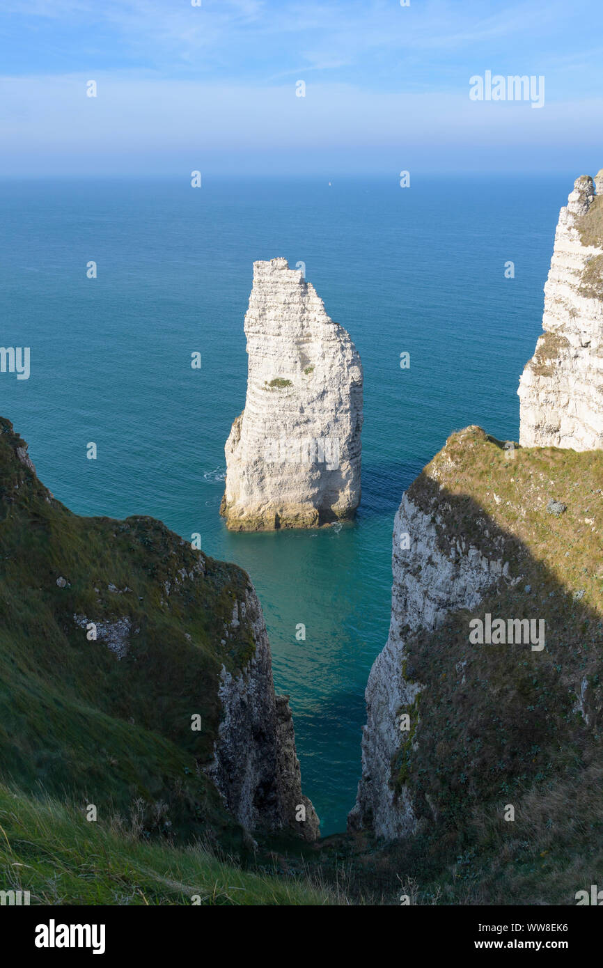The needle limestone cliff, Etretat, Seine-Maritime Department ...