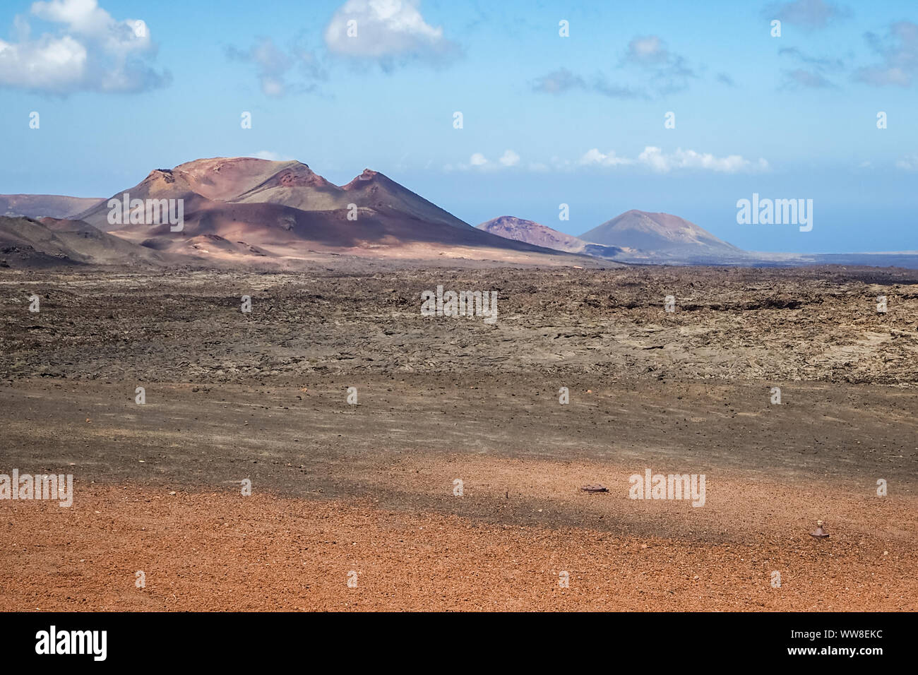 Volcano in the middle of a desert on the island of Lanzarote Stock ...