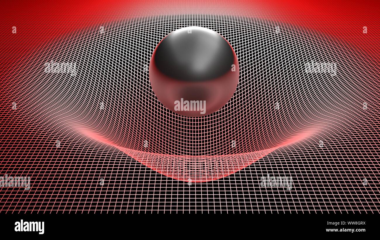 Black glossy sphere over a curved grid - 3D rendering illustration ...