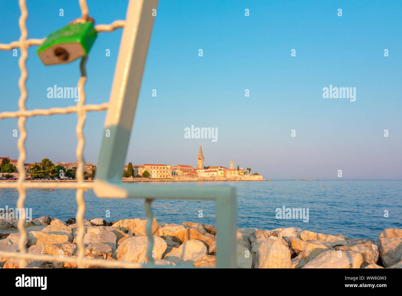 Porec, old town coast view with the Euphrasian basilica, Unesco world ...