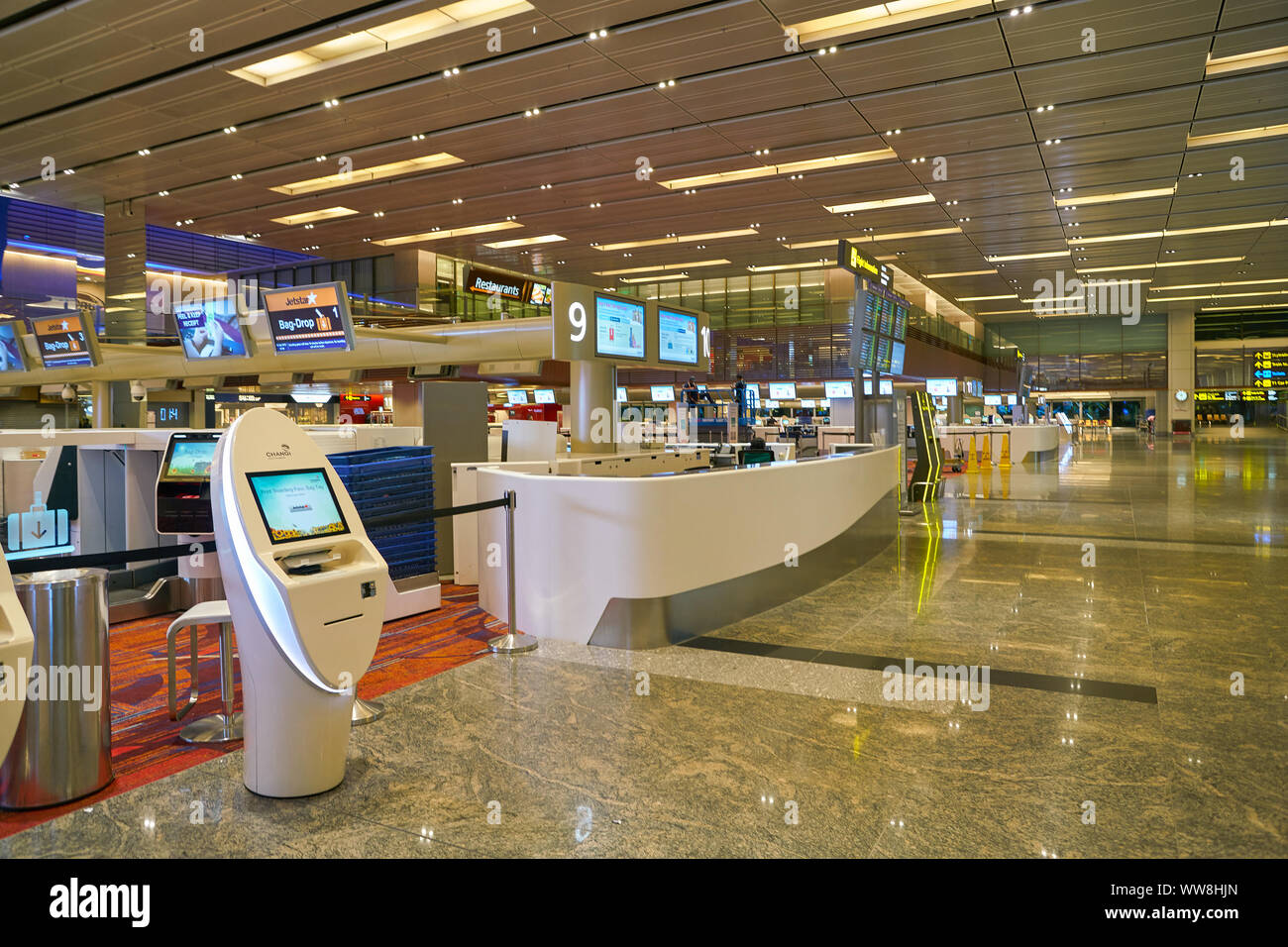 SINGAPORE - CIRCA APRIL, 2019: check-in area at Singapore Changi ...