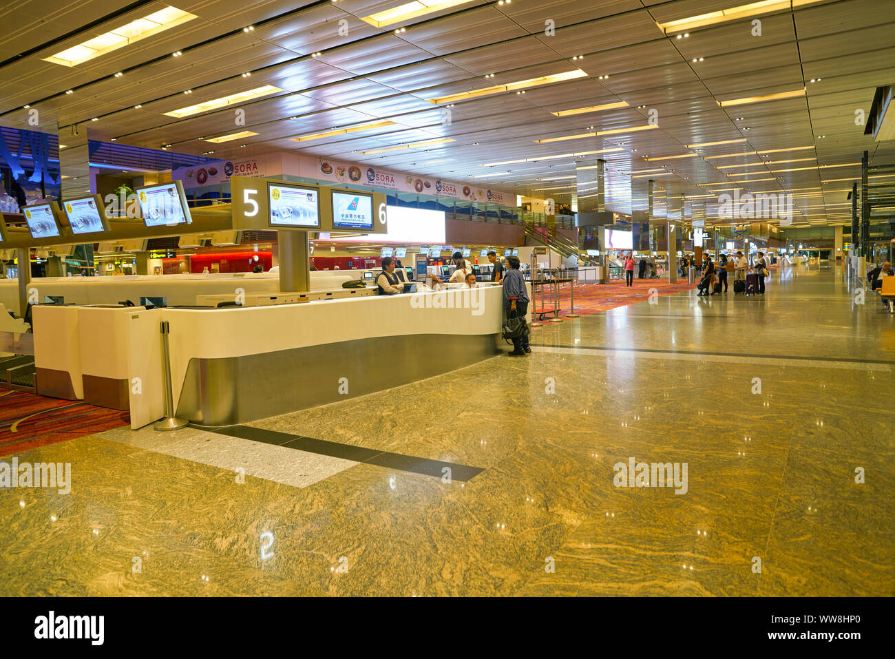 SINGAPORE - CIRCA APRIL, 2019: check-in area at Singapore Changi ...