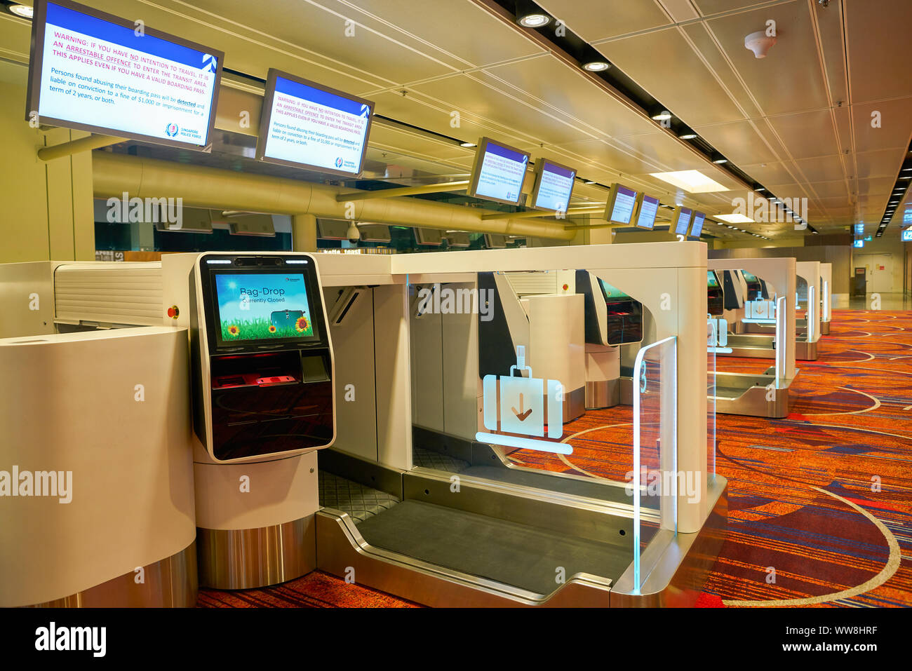 SINGAPORE - CIRCA APRIL, 2019: check-in area at Singapore Changi ...