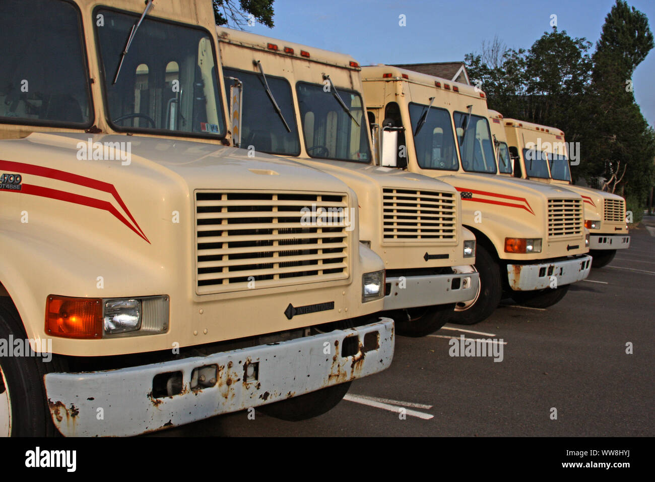 Old International commercial buses in parking lot in USA Stock Photo ...