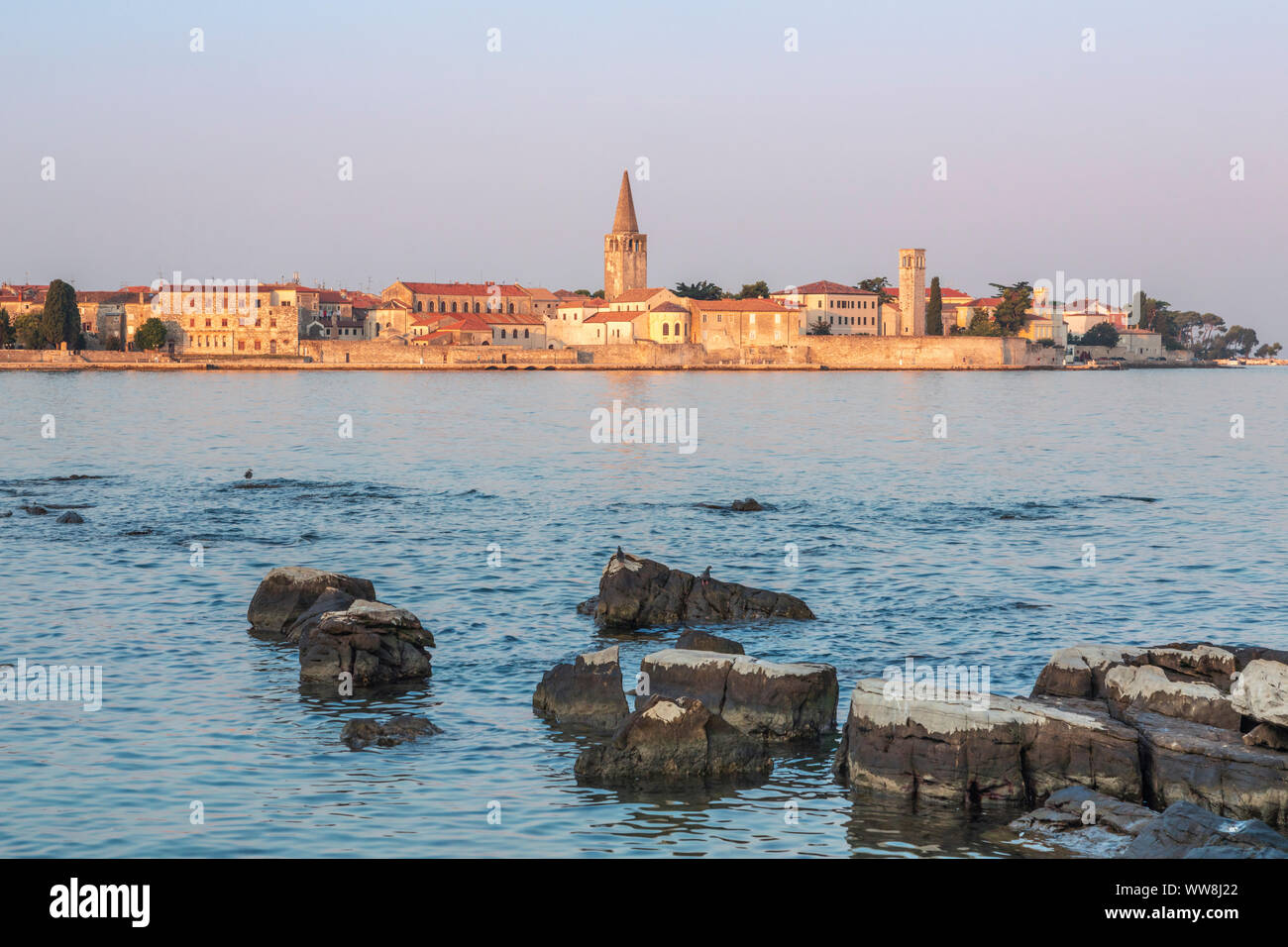 Porec, old town coast view with the Euphrasian basilica, Unesco world ...