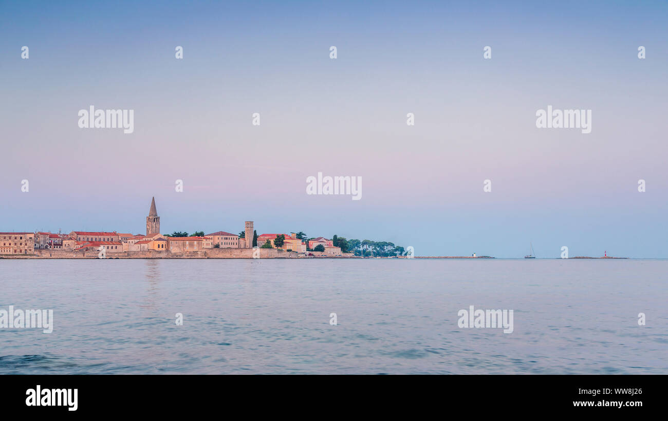 Porec, old town coast view with the Euphrasian basilica, Unesco world ...