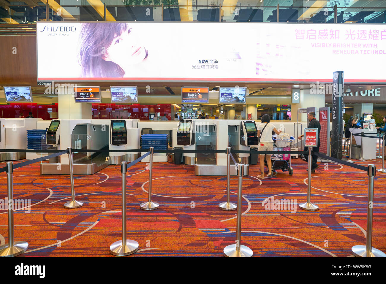 SINGAPORE - CIRCA APRIL, 2019: check-in area at Singapore Changi ...