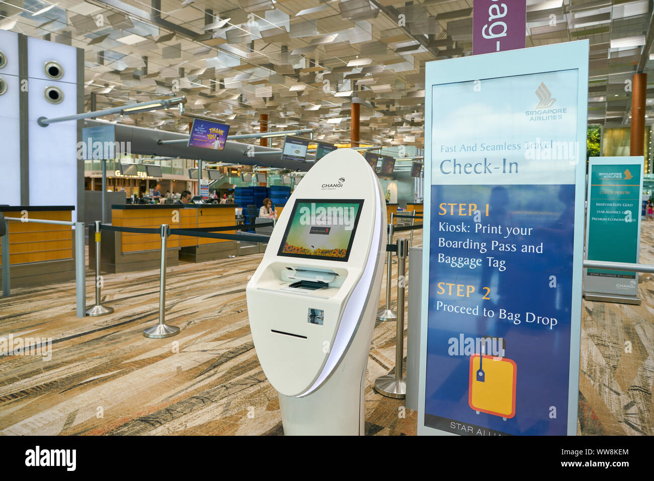 SINGAPORE - CIRCA APRIL, 2019: self check-in kiosks at Changi ...