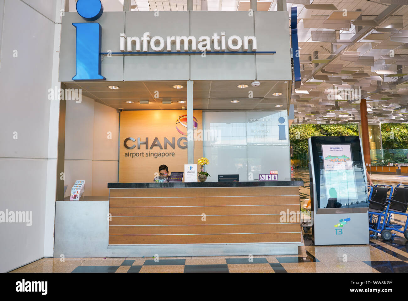 SINGAPORE - CIRCA APRIL, 2019: Informationd Desk at Singapore Changi ...