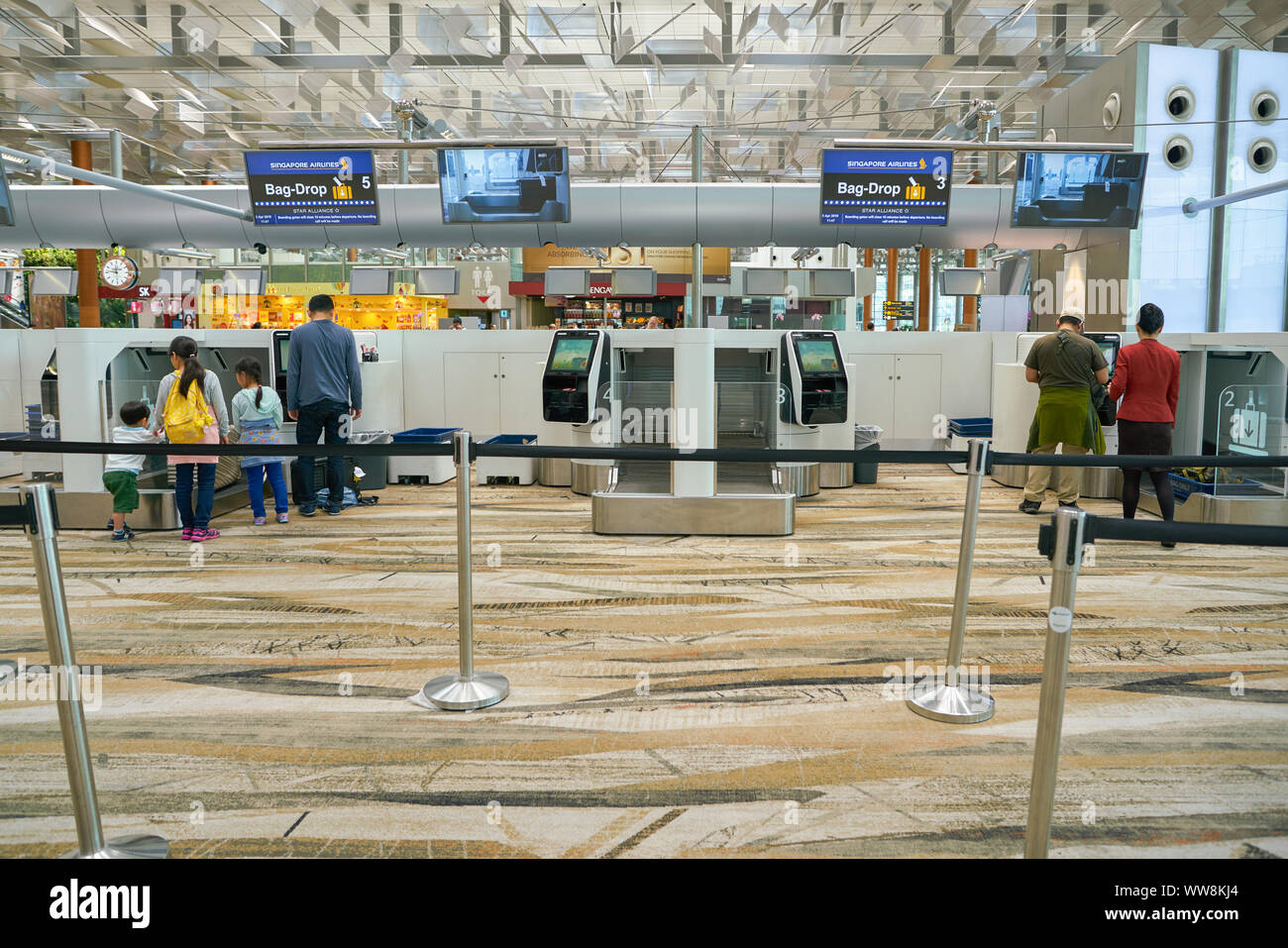 SINGAPORE - CIRCA APRIL, 2019: check-in area at Singapore Changi ...
