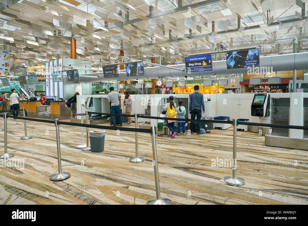 SINGAPORE - CIRCA APRIL, 2019: check-in area at Singapore Changi ...
