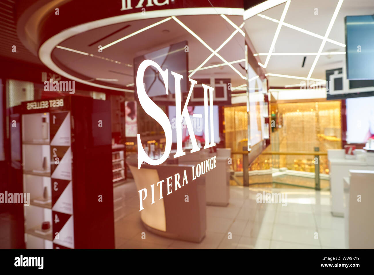 SINGAPORE - CIRCA APRIL, 2019: close up shot of SK-II sign seen at ...