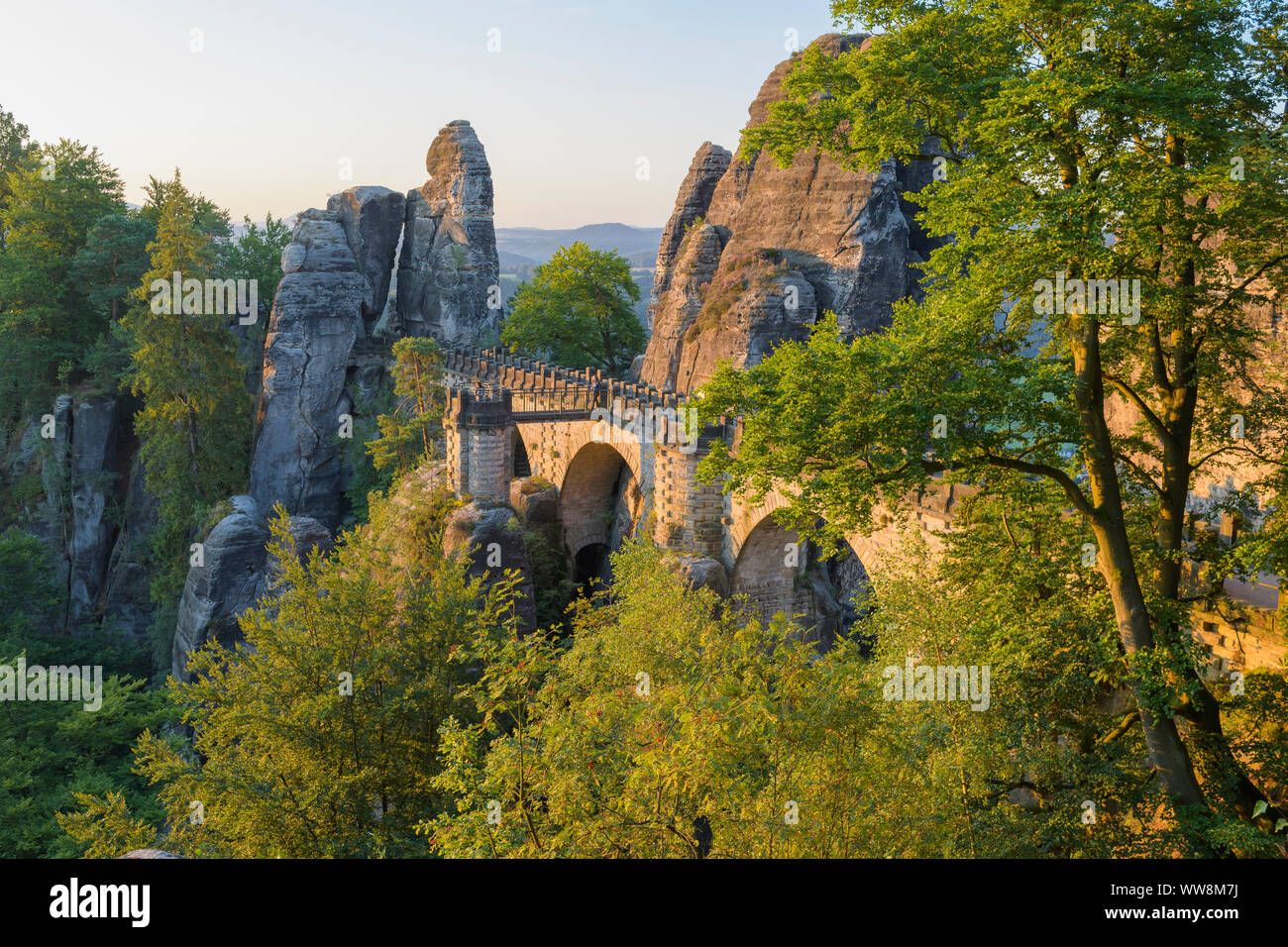 Bastei bridge in the morning, Bastei, National Park, Saxon Switzerland ...
