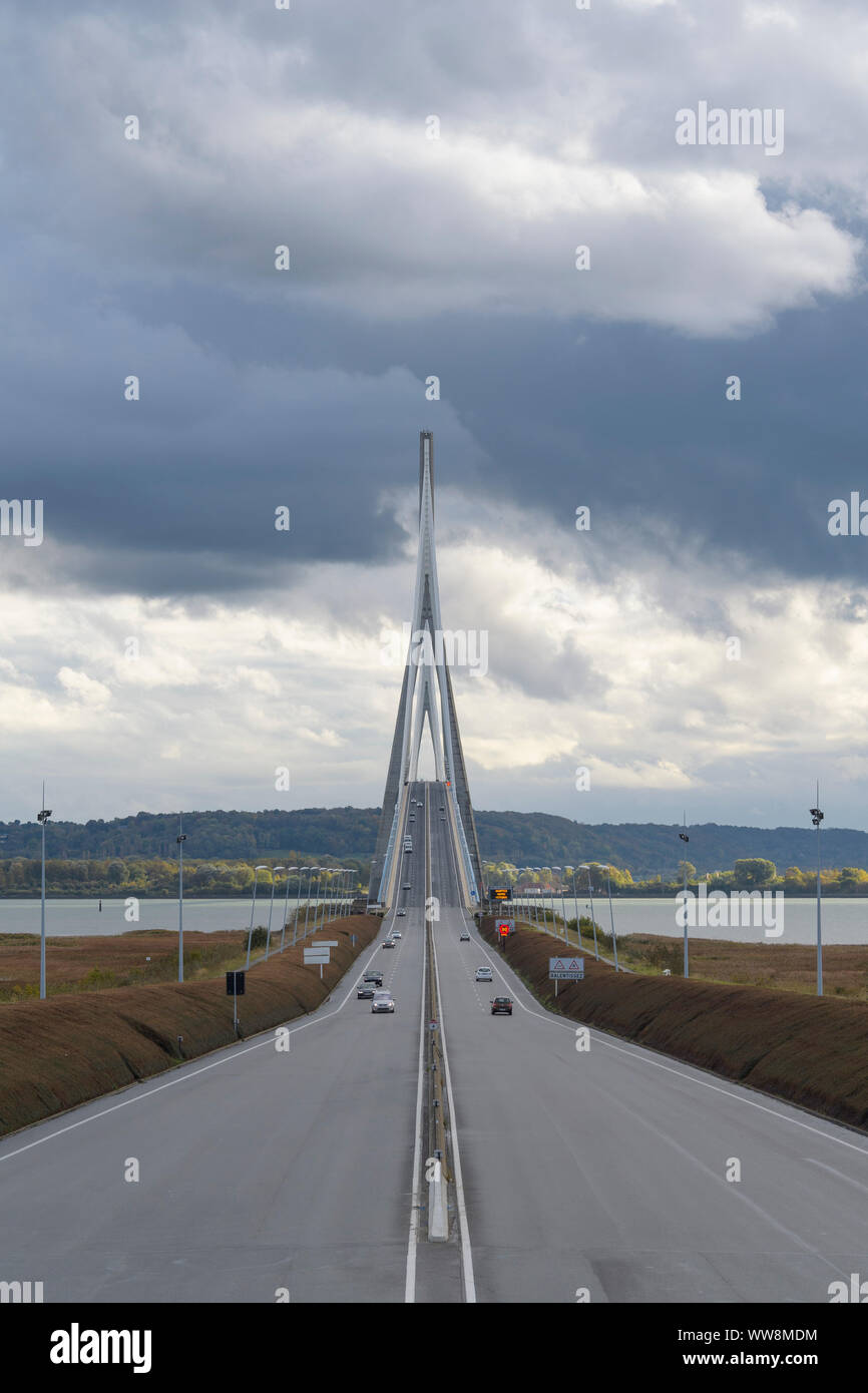 Bridge over river Seine, Pont de Normandie, Le Havre, Honfleur, Seine ...