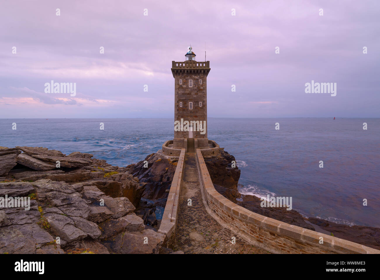 Phare de kermorvan lighthouse in the evening hi-res stock photography ...