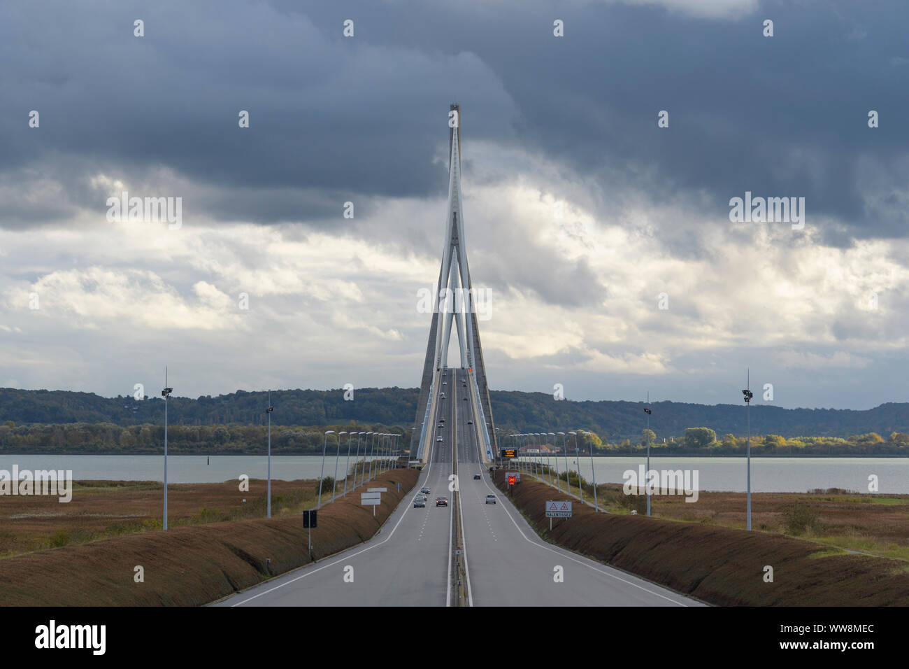 Bridge over river Seine, Pont de Normandie, Le Havre, Honfleur, Seine ...
