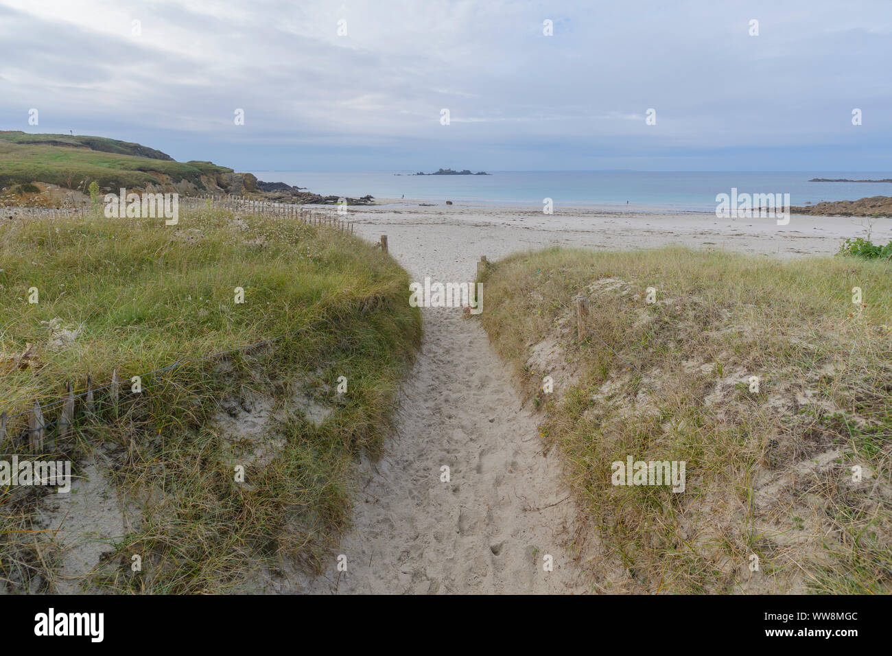 Sandy way to the beach, Plage de Porssevigne, Plouarzel, Finistere ...
