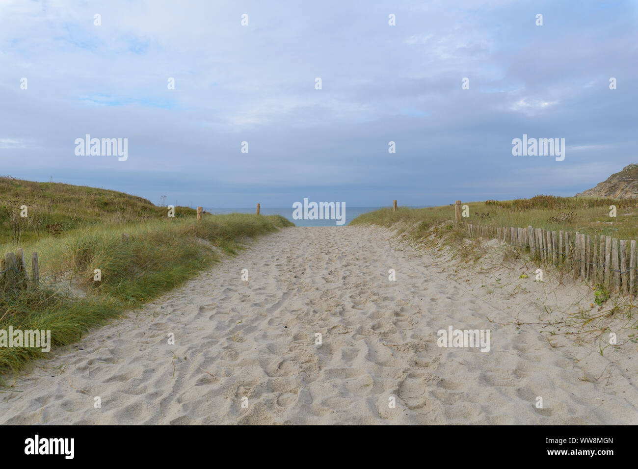 Sandy way to the beach, Plage de Porssevigne, Plouarzel, Finistere ...