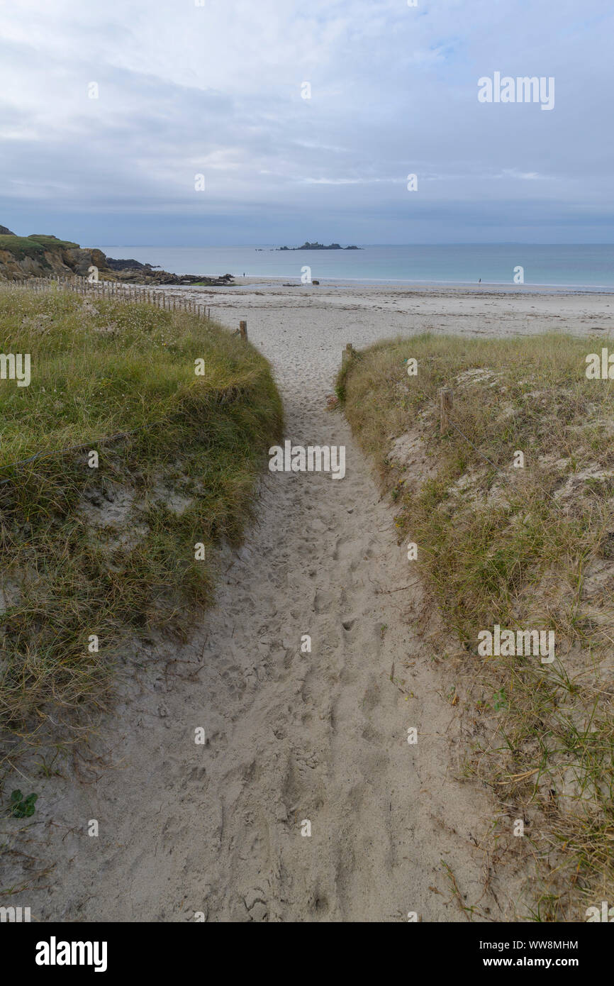Sandy way to the beach, Plage de Porssevigne, Plouarzel, Finistere ...