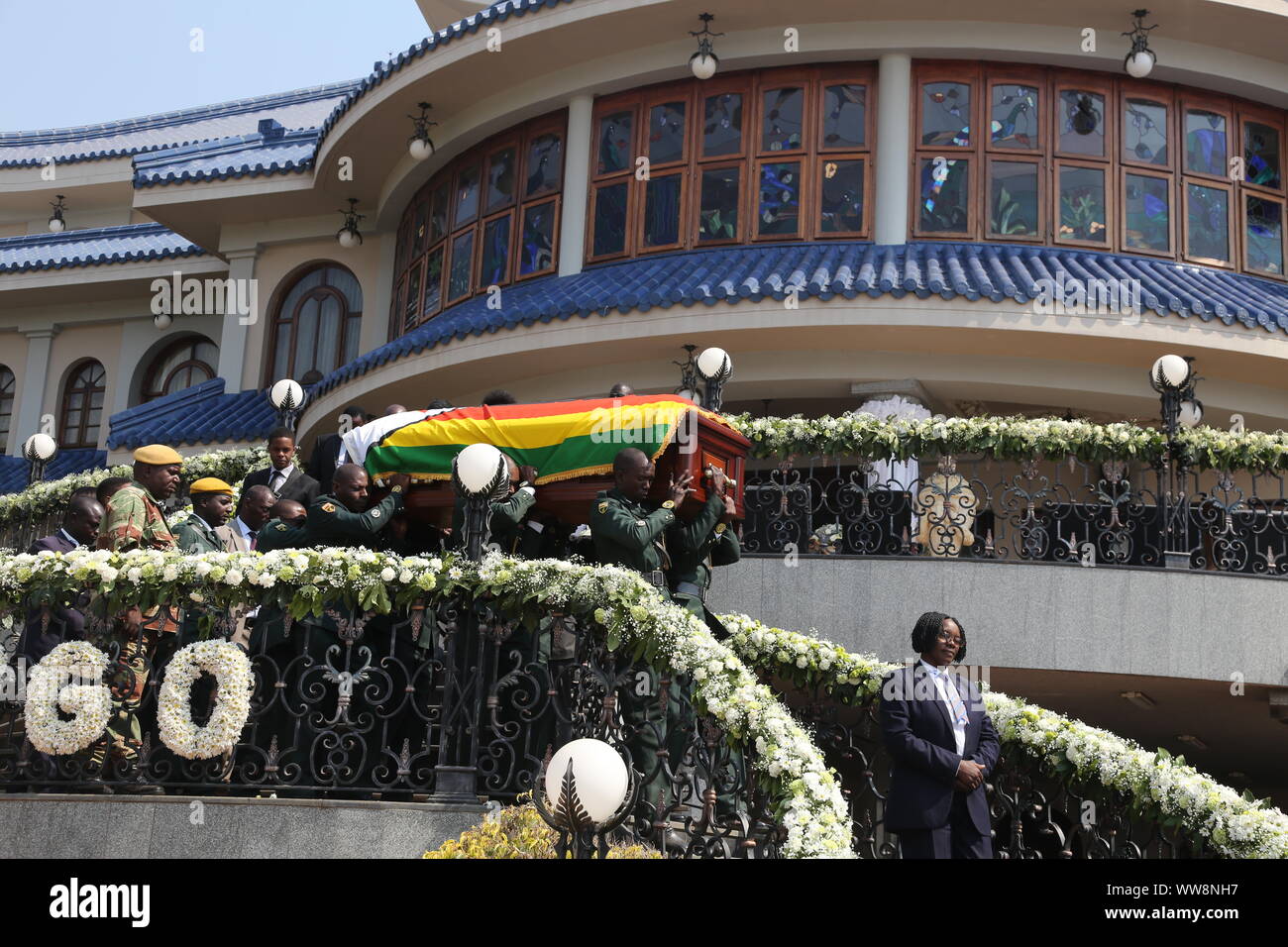 Harare, Zimbabwe. 13th Sep, 2019. The casket of the late former ...