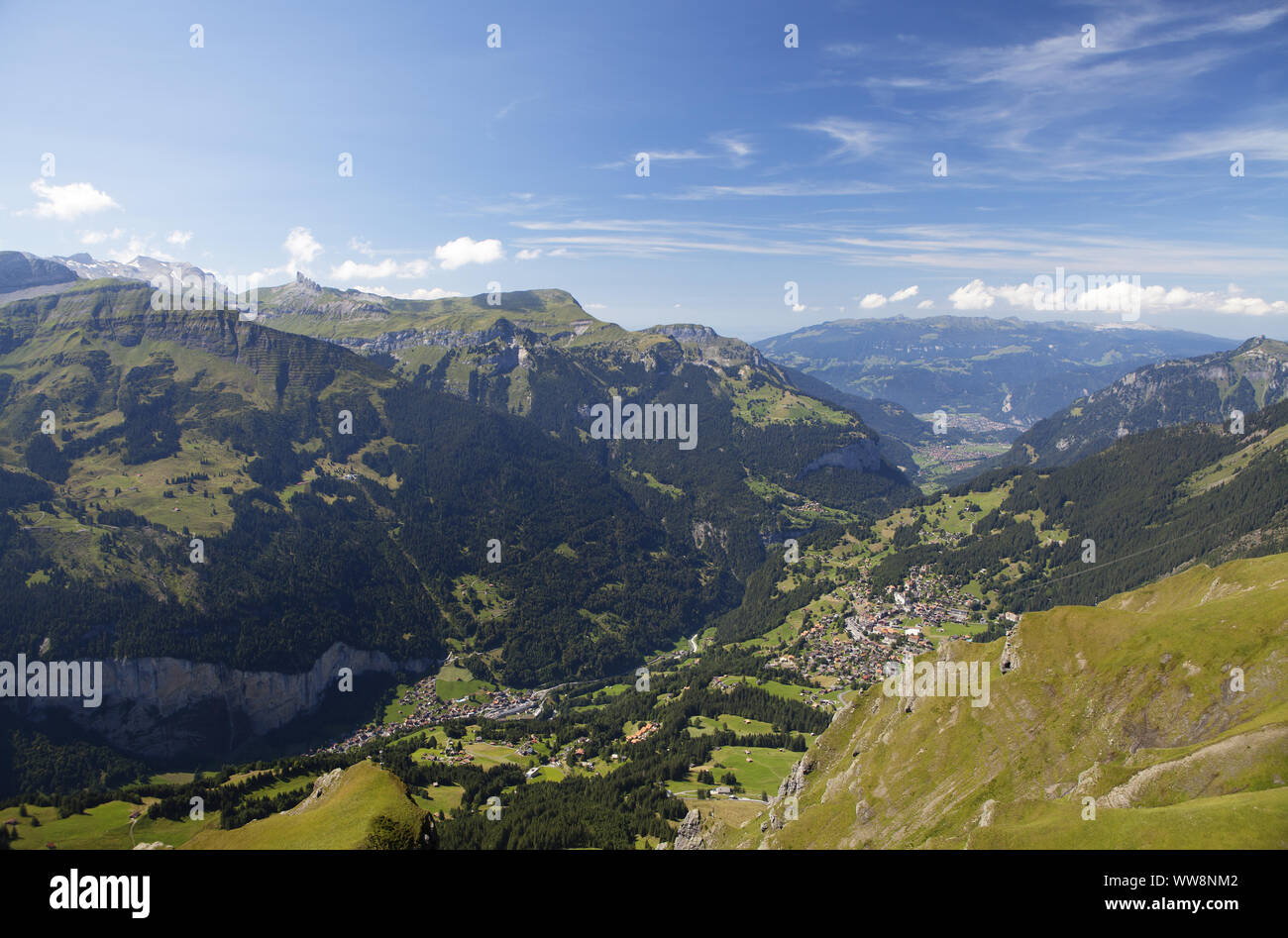 View of wengen and lauterbrunnen valley from lauberhorn mountain hi-res ...
