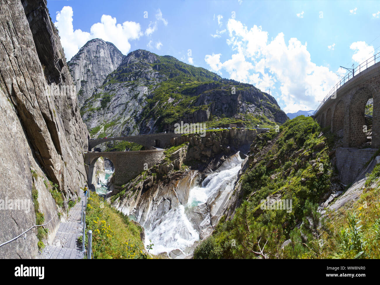 Reuss river in the scha llenen gorge with devils bridge hi-res stock ...