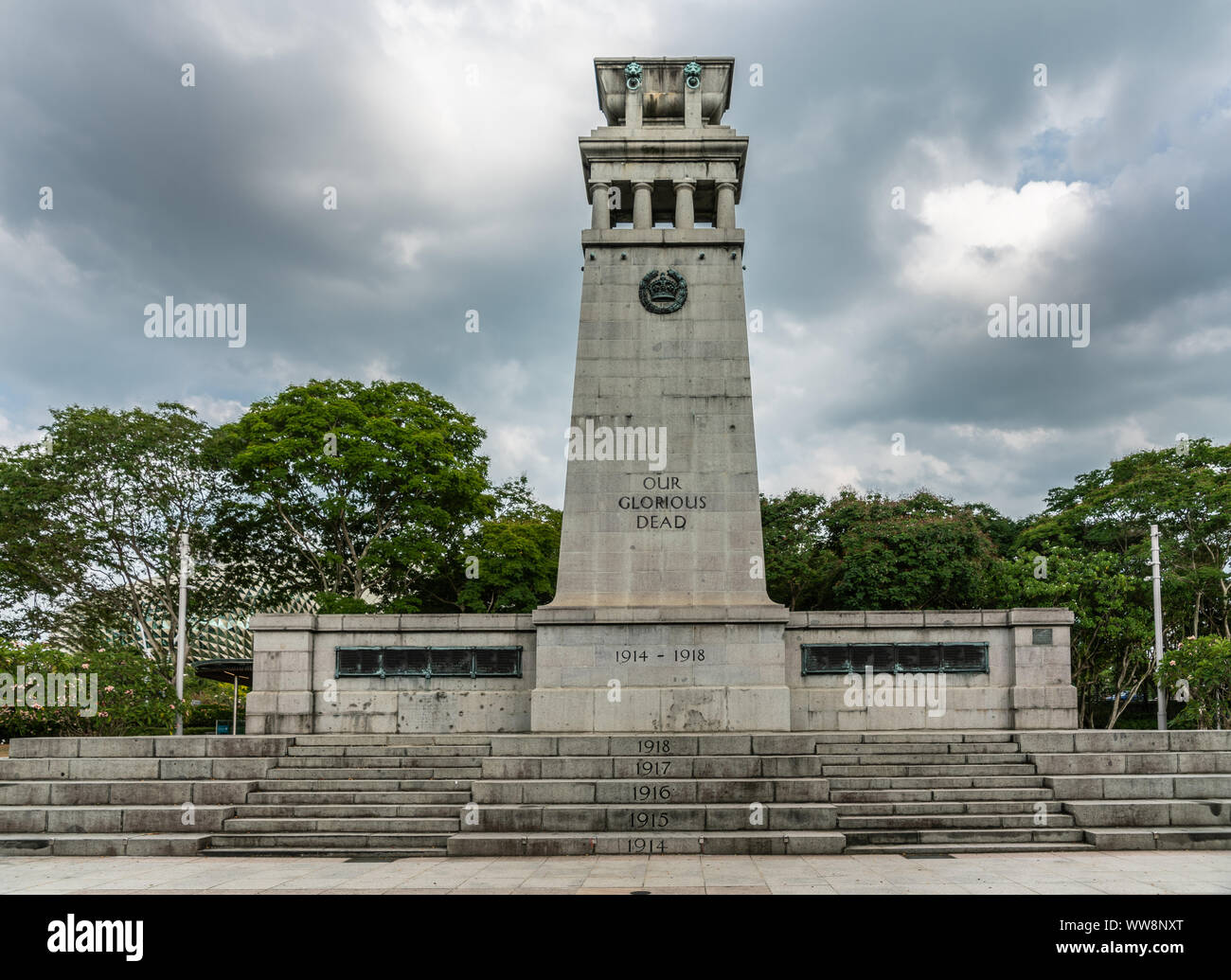 Singapore - March 20, 2019: Gray stone Cenotaph war memorial surrounded ...