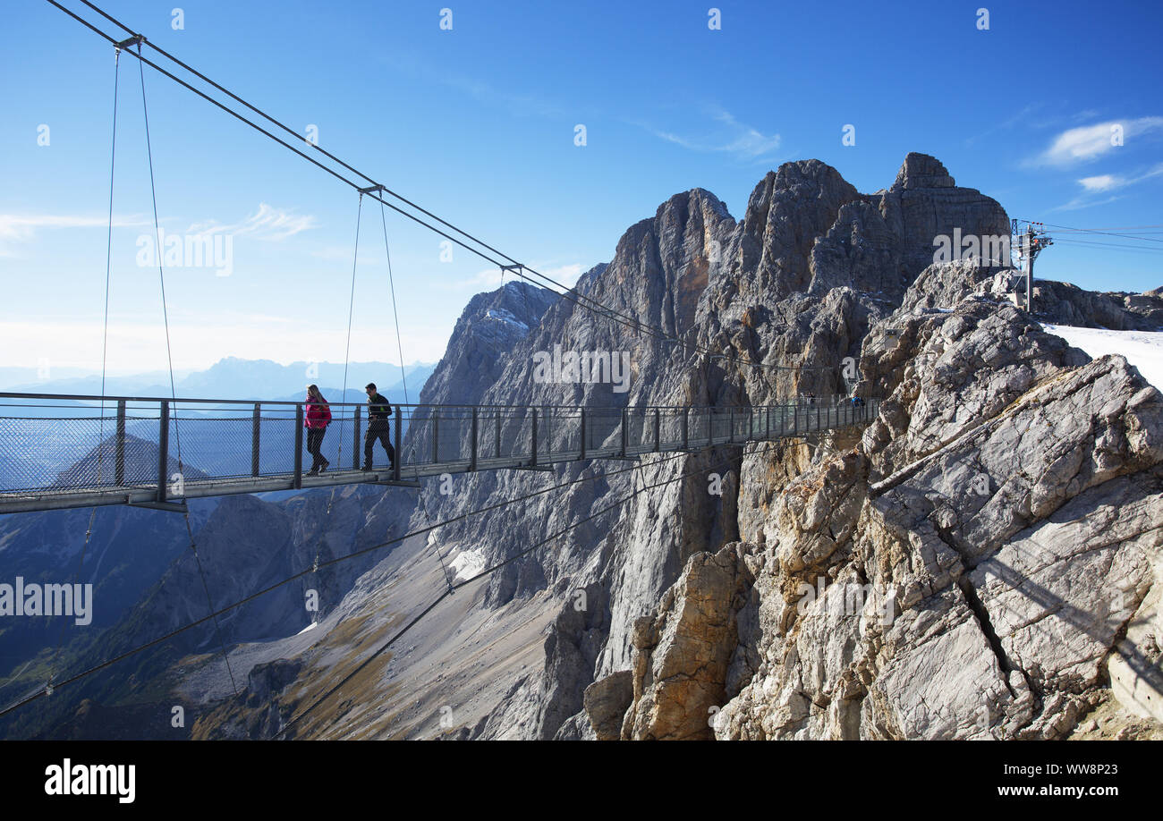 Sky Walk with suspension bridge at Dachstein Summit Station, Hunerkogel ...