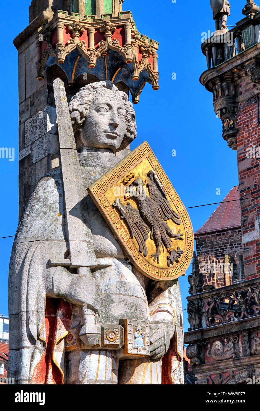 Statue of bremer roland on the market place hi-res stock photography ...