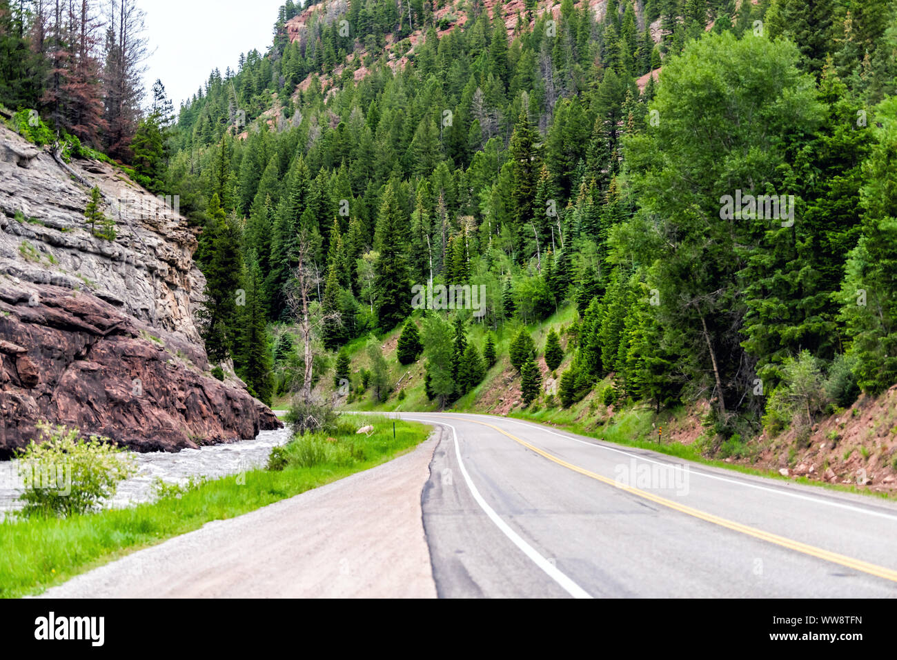 Road highway 133 in Redstone, Colorado during summer with empty street ...