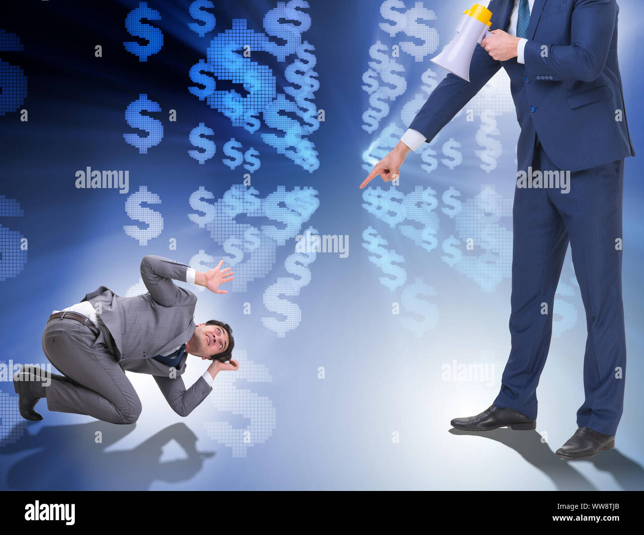 The bad angry boss shouting at employee with loudspeaker Stock Photo ...