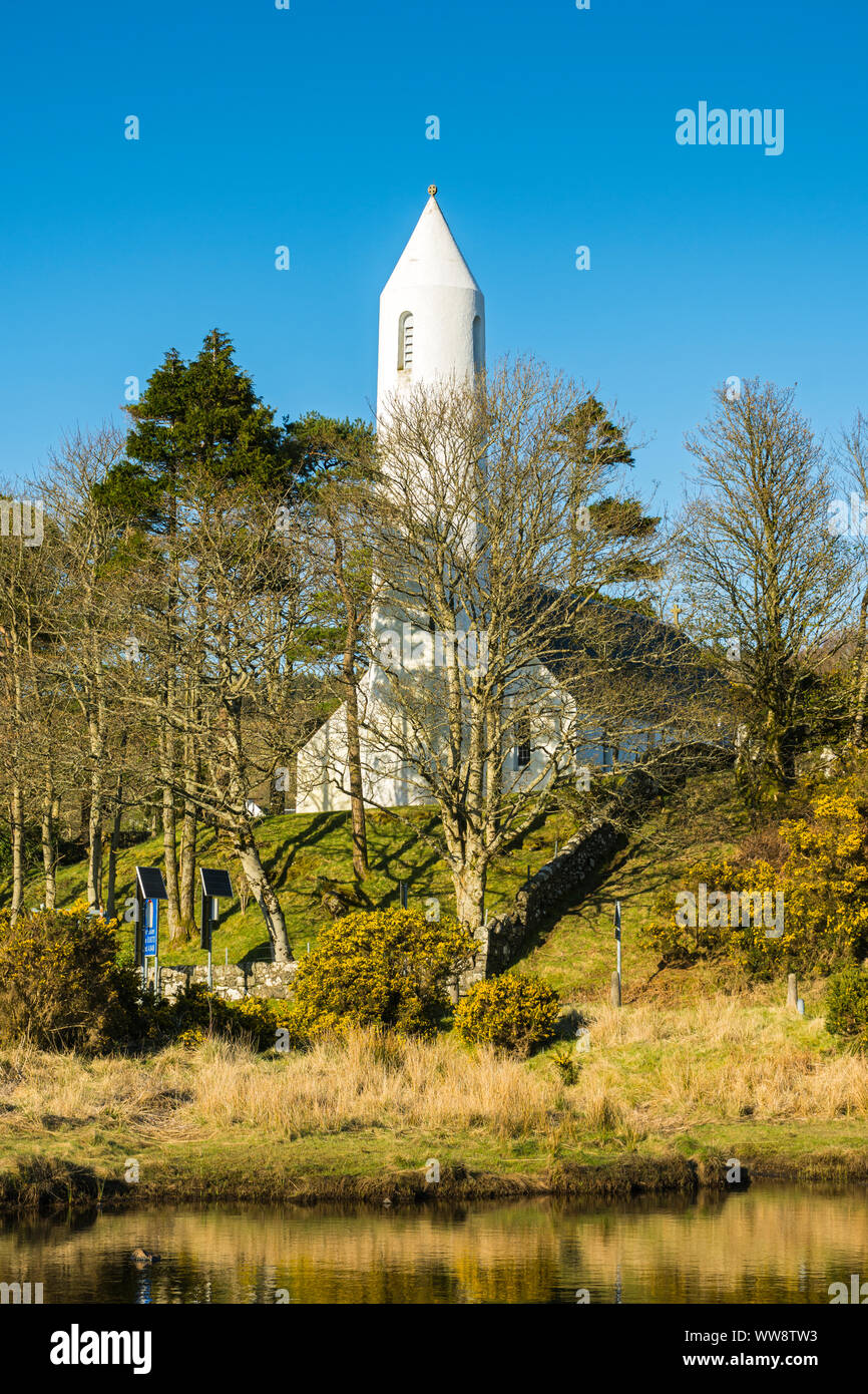 The round tower of Kilmore Church at Dervaig, Isle of Mull, Scotland ...