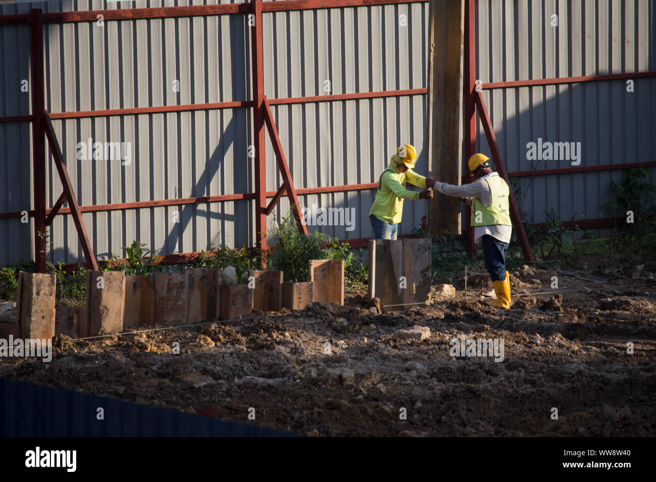 Open construction work site with heavy machinery equipment construction ...