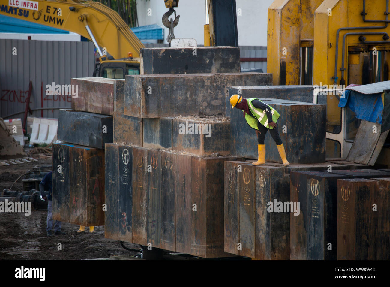 Open construction work site with heavy machinery equipment construction ...