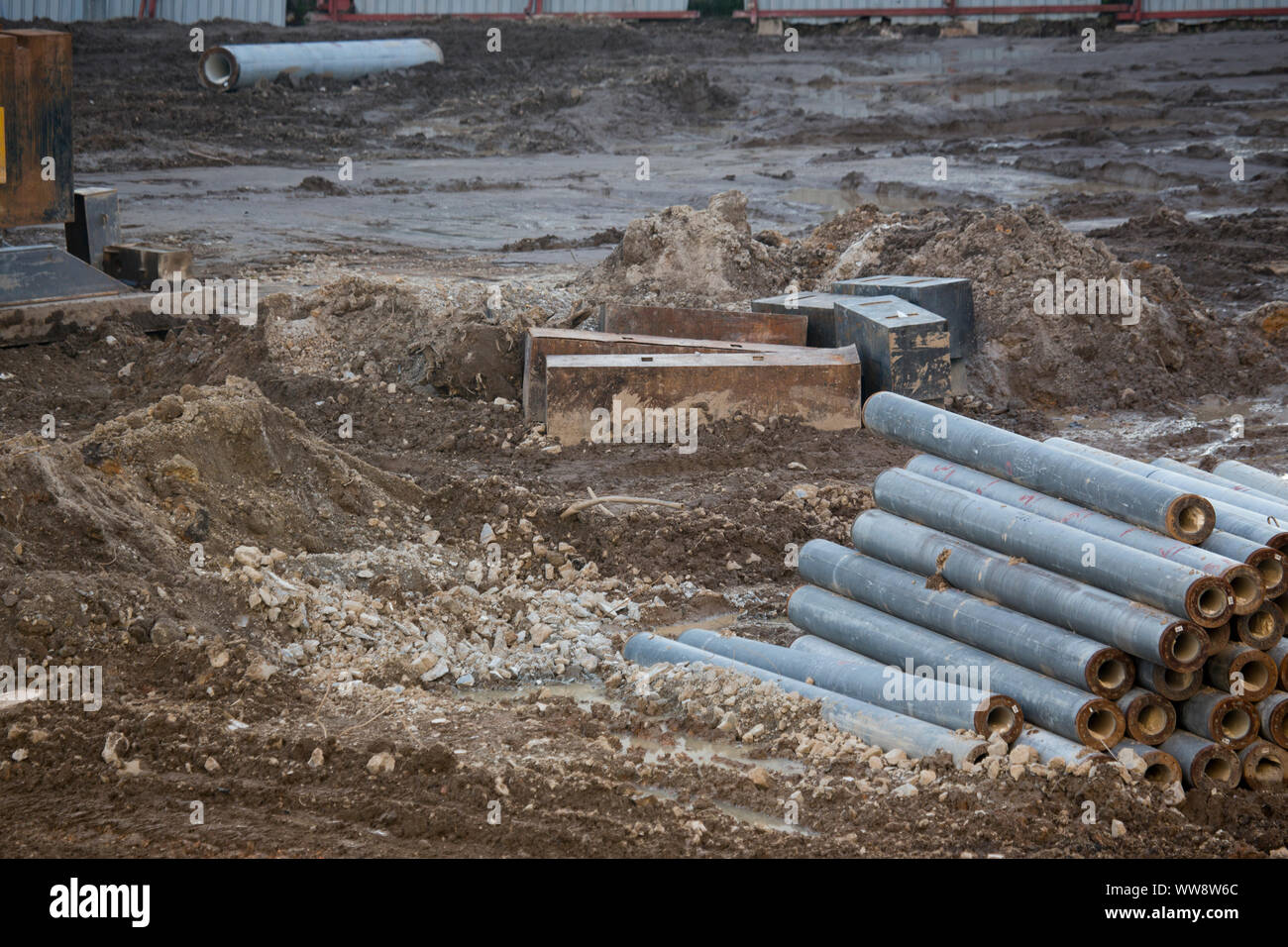 Open construction work site with heavy machinery equipment construction ...