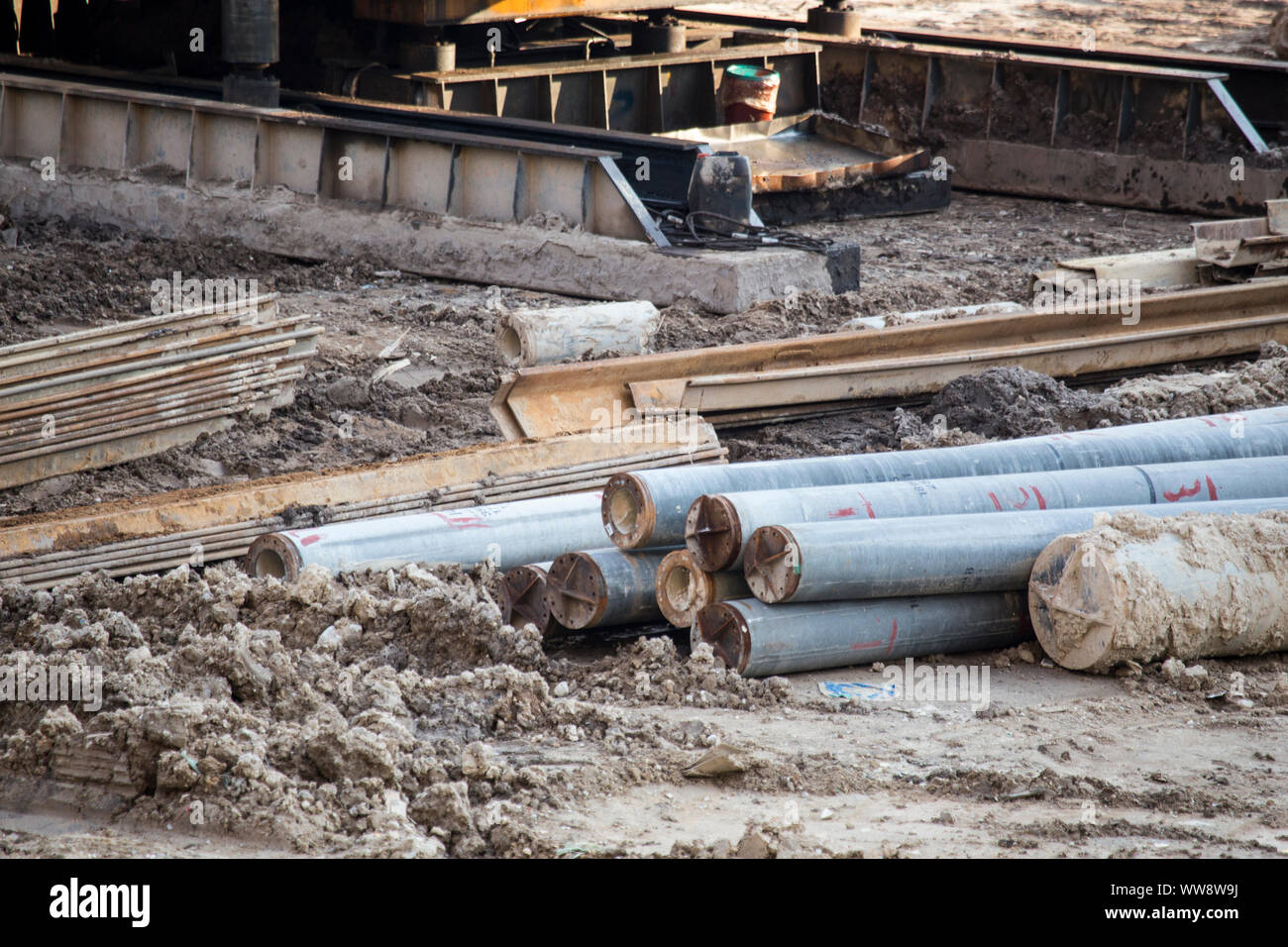 Open construction work site with heavy machinery equipment construction ...