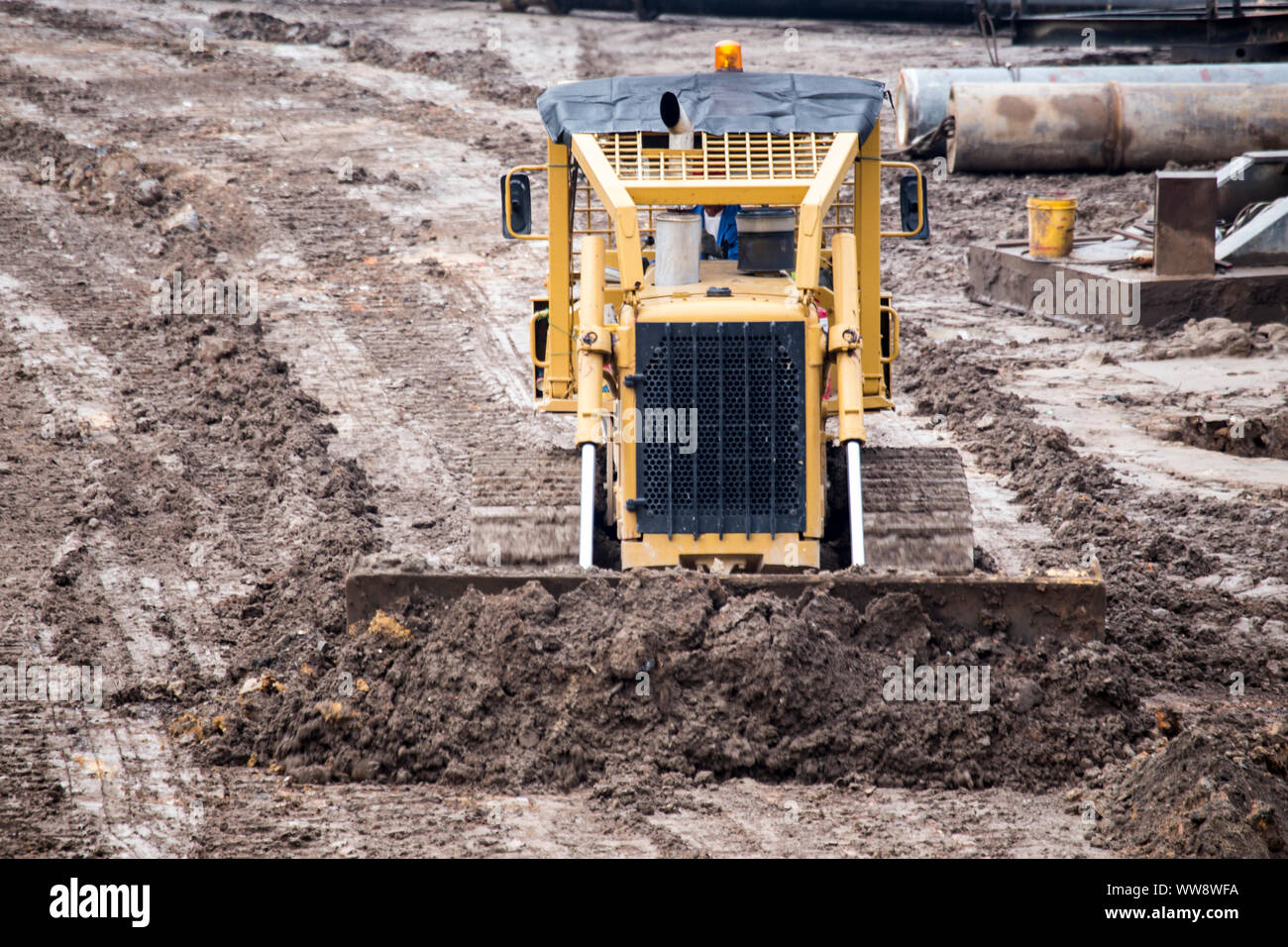 Open construction work site with heavy machinery equipment construction ...