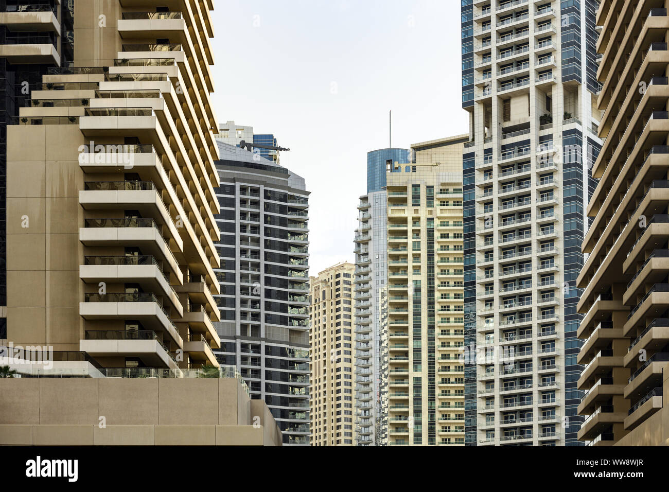 Close-up view of some modern buildings and skyscrapers in Dubai. Dubai ...