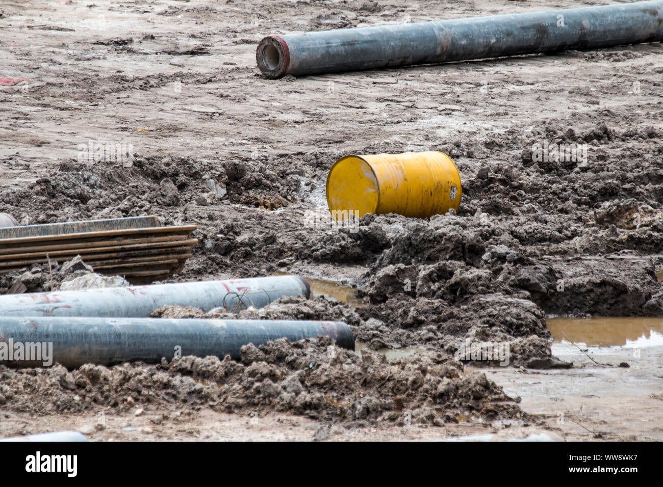 Open construction work site with heavy machinery equipment construction ...