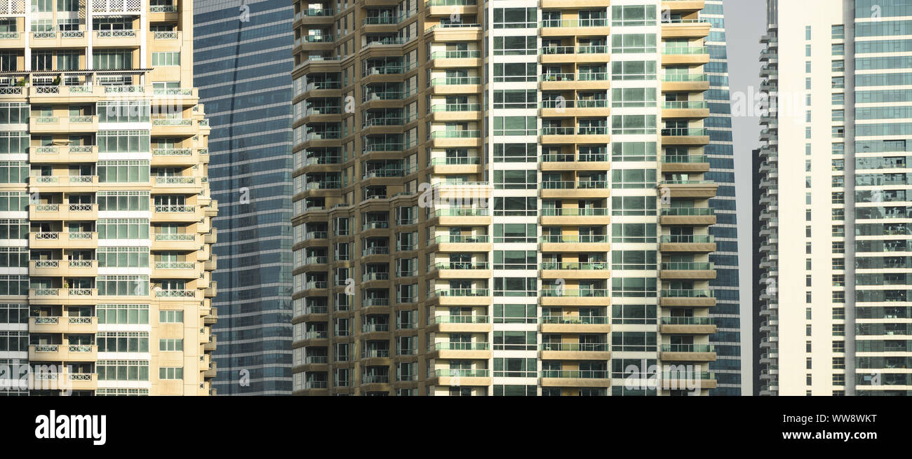 Close-up view of some modern buildings and skyscrapers in Dubai. Dubai ...