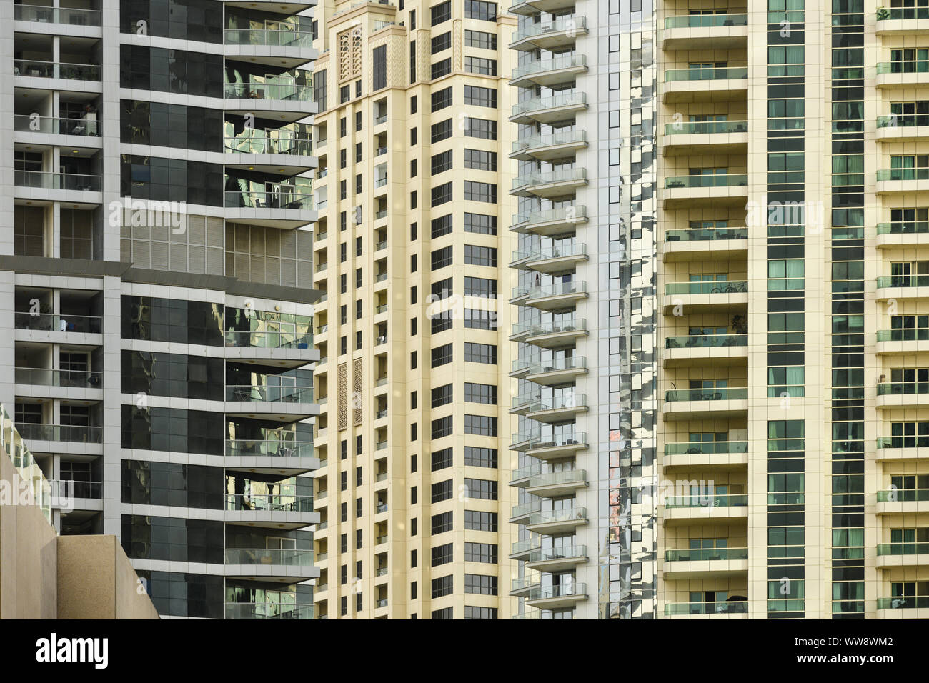 Close-up view of some modern buildings and skyscrapers in Dubai. Dubai ...