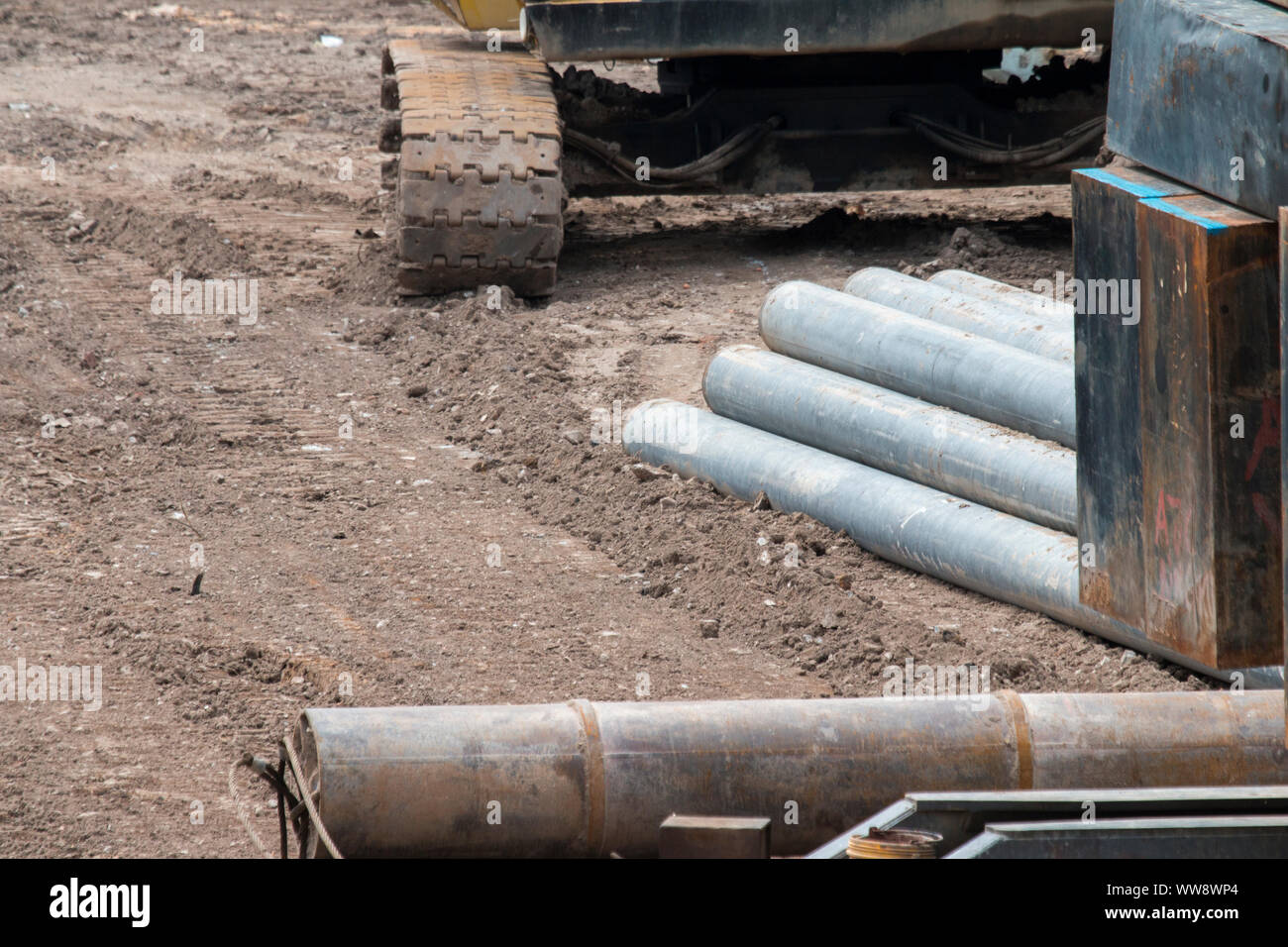 Open construction work site with heavy machinery equipment construction ...