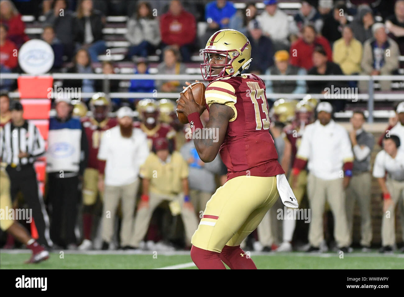 Chestnut Hill, Mass. 13th Sep, 2019. Boston College Eagles quarterback ...