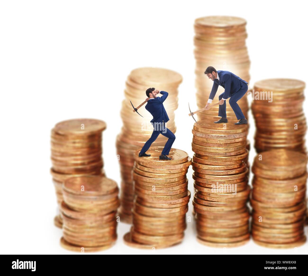 The cryptocurrency concept with businessman mining money Stock Photo ...