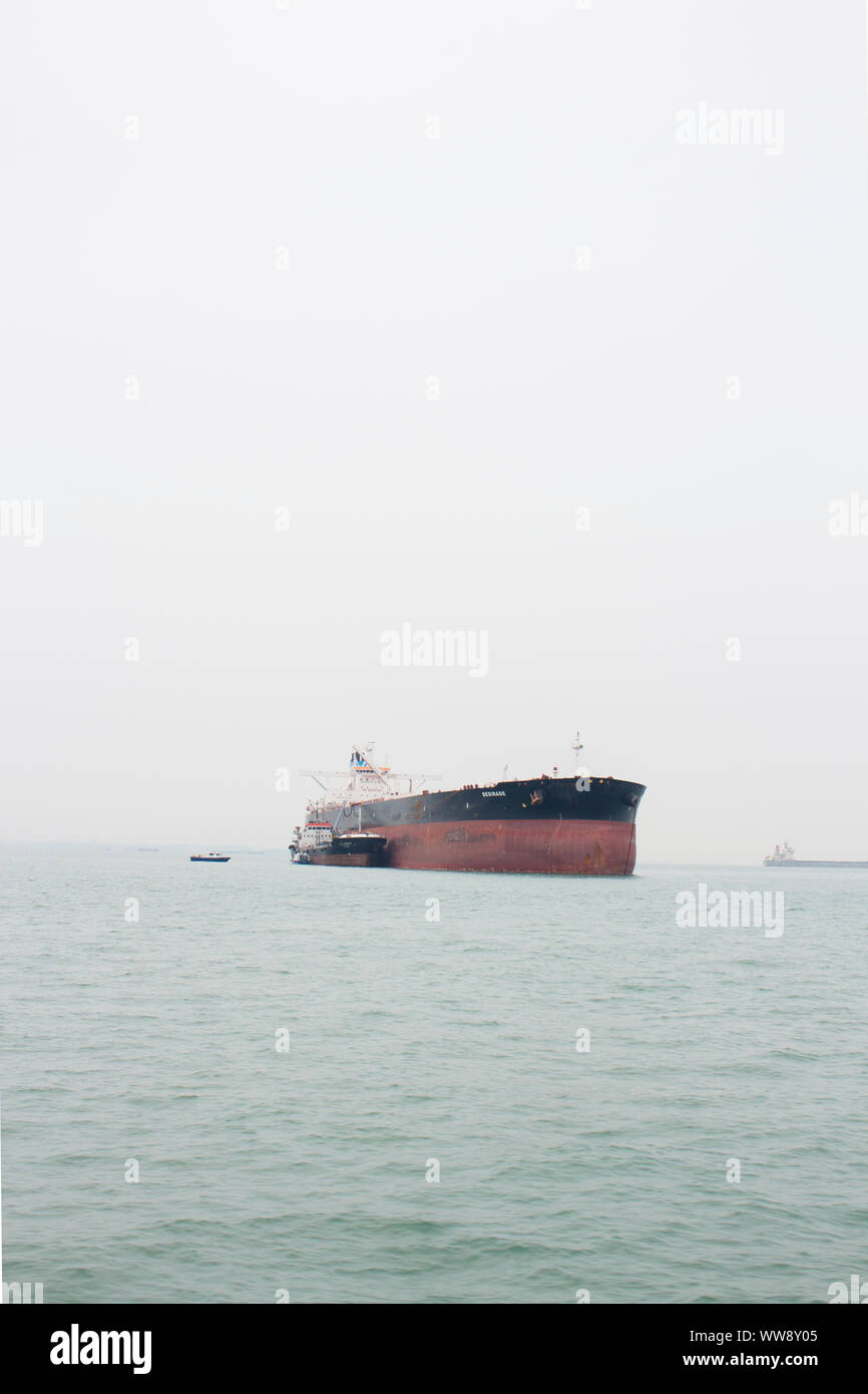 BATAM, INDONESIA - 12 DECEMBER 2018: Ferry and ships transporting ...