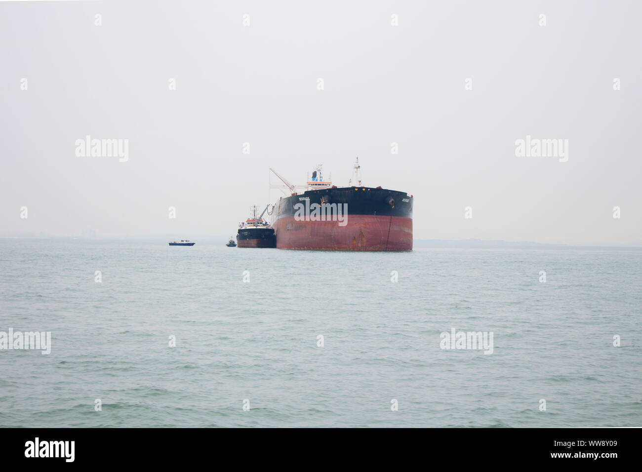 BATAM, INDONESIA - 12 DECEMBER 2018: Ferry and ships transporting ...