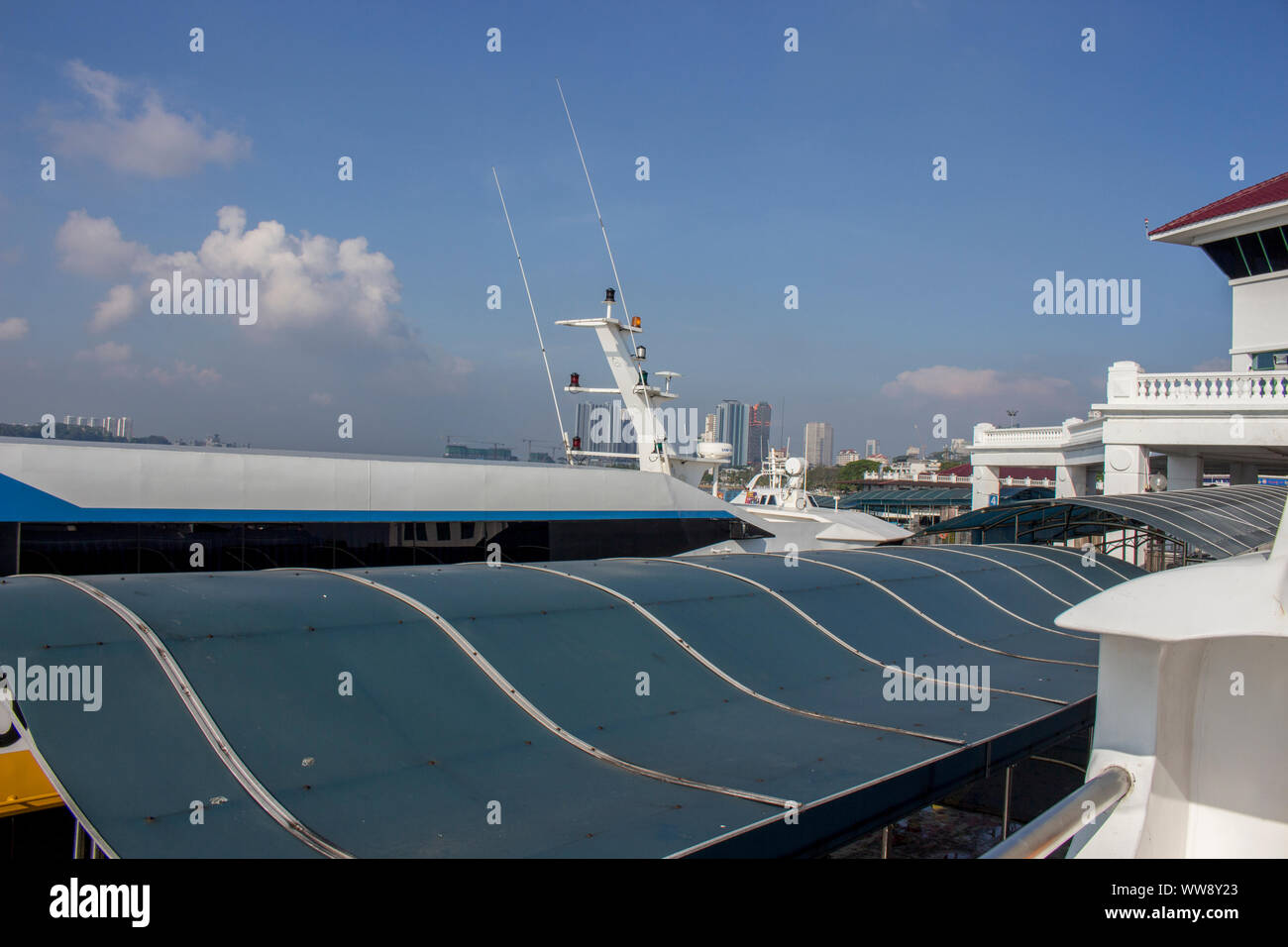 BATAM, INDONESIA - 12 DECEMBER 2018: Ferry and ships transporting ...