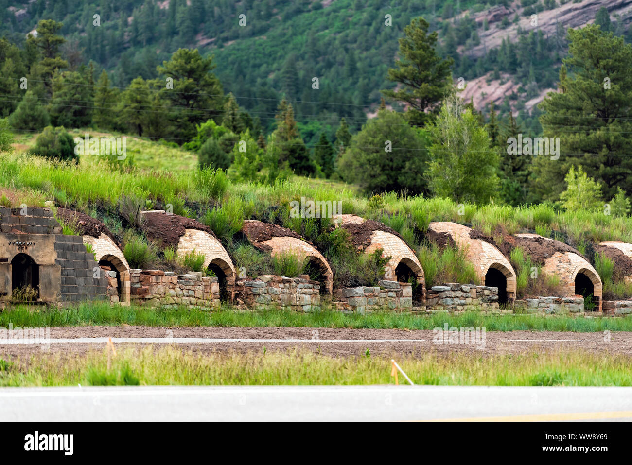 Highway 133 in Redstone Colorado during summer with historic coke ovens ...